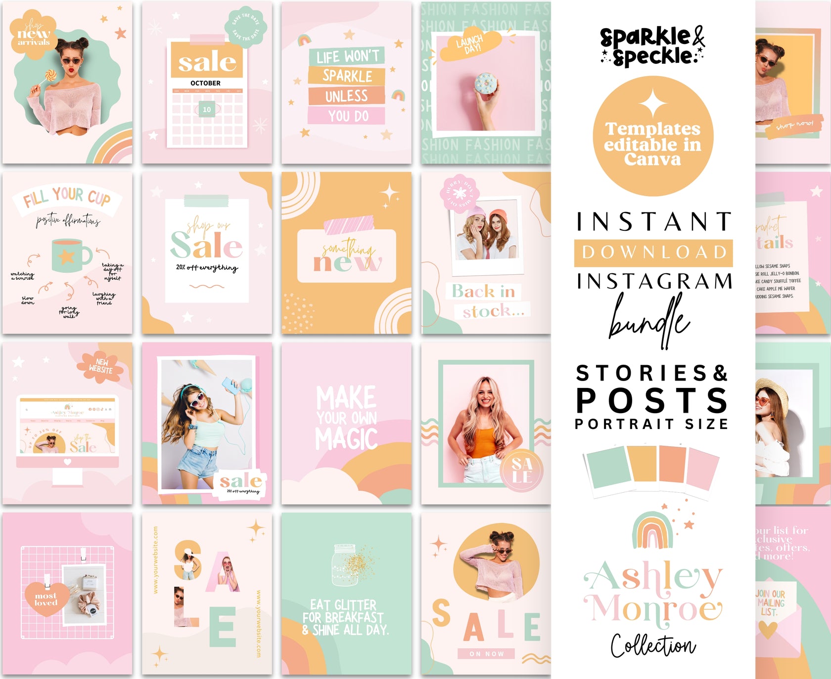 Rainbow Instagram Post & Story Templates - Editable Canva Bundle ...